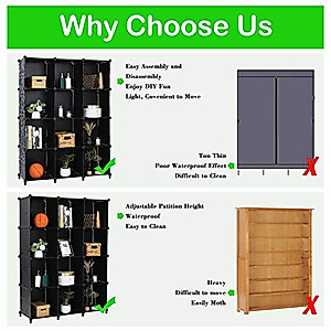 VINGLI Portable Closet Wardrobe, 12 Cube Storage Organizer, Bookcases Plastic Storage Closet, Shelf Unit, DIY Cube Shelves for Bedroom Living Room Office