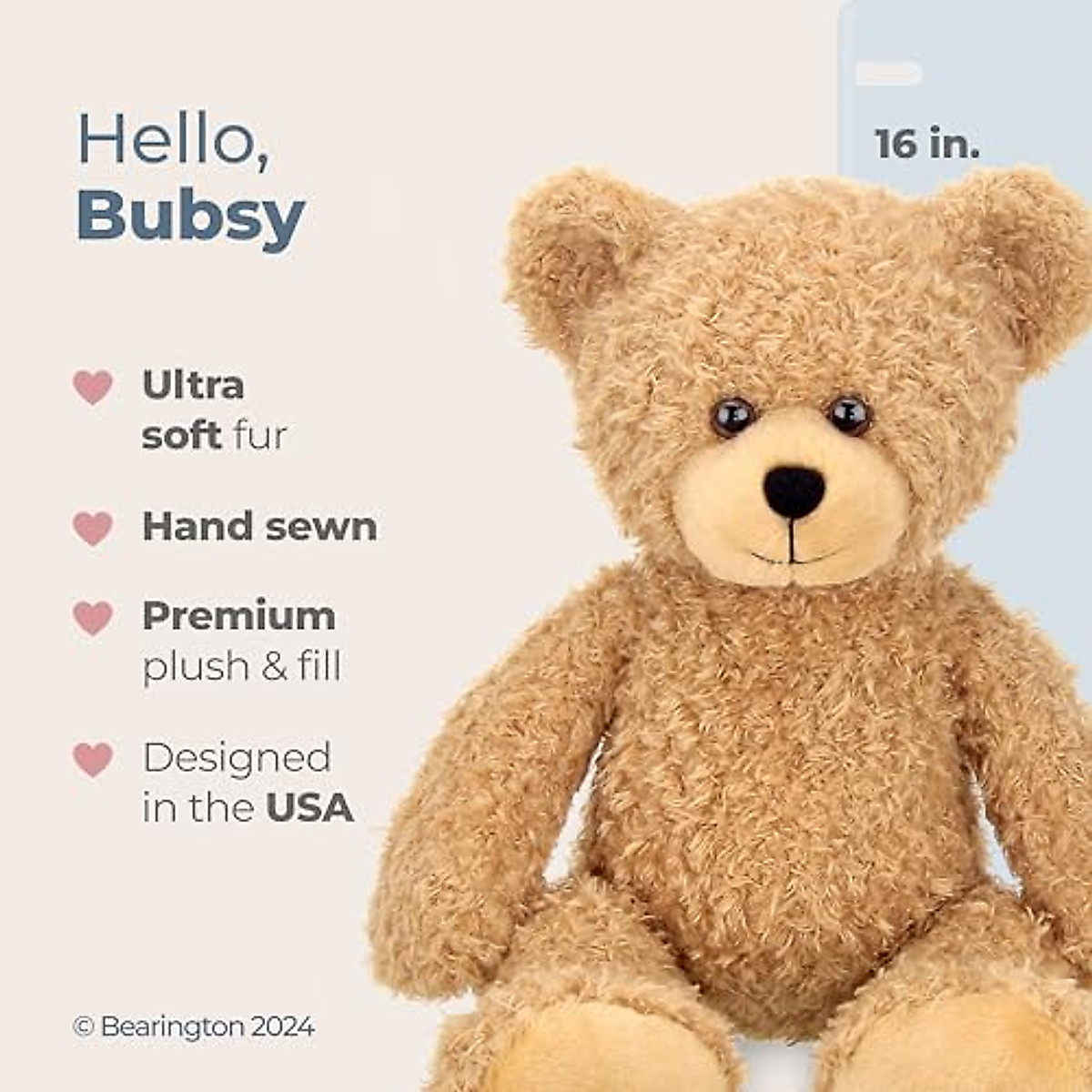 Bearington Collection Bubsy Brown Plush Teddy Bear Stuffed Animal, 16 Inch