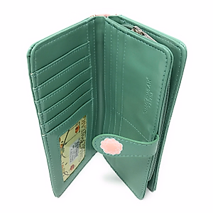 Shag Wear Vintage Postcard Floral Bicycle Large Wallet for Women and Teen Girls Vegan Faux Leather Teal 7"