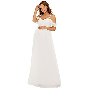 Ever-Pretty Women's Ruched Deep V Neck Off Shoudler Babyshower Dress White US10