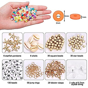 Quefe 6300pcs Clay Heishi Beads with 130pcs Letter Beads, Polymer Flat Round Disc Beads Kit with Elastic String, Pendant, and Jump Rings, for DIY Jewelry Marking Bracelets Necklace, 48 Colors 6mm