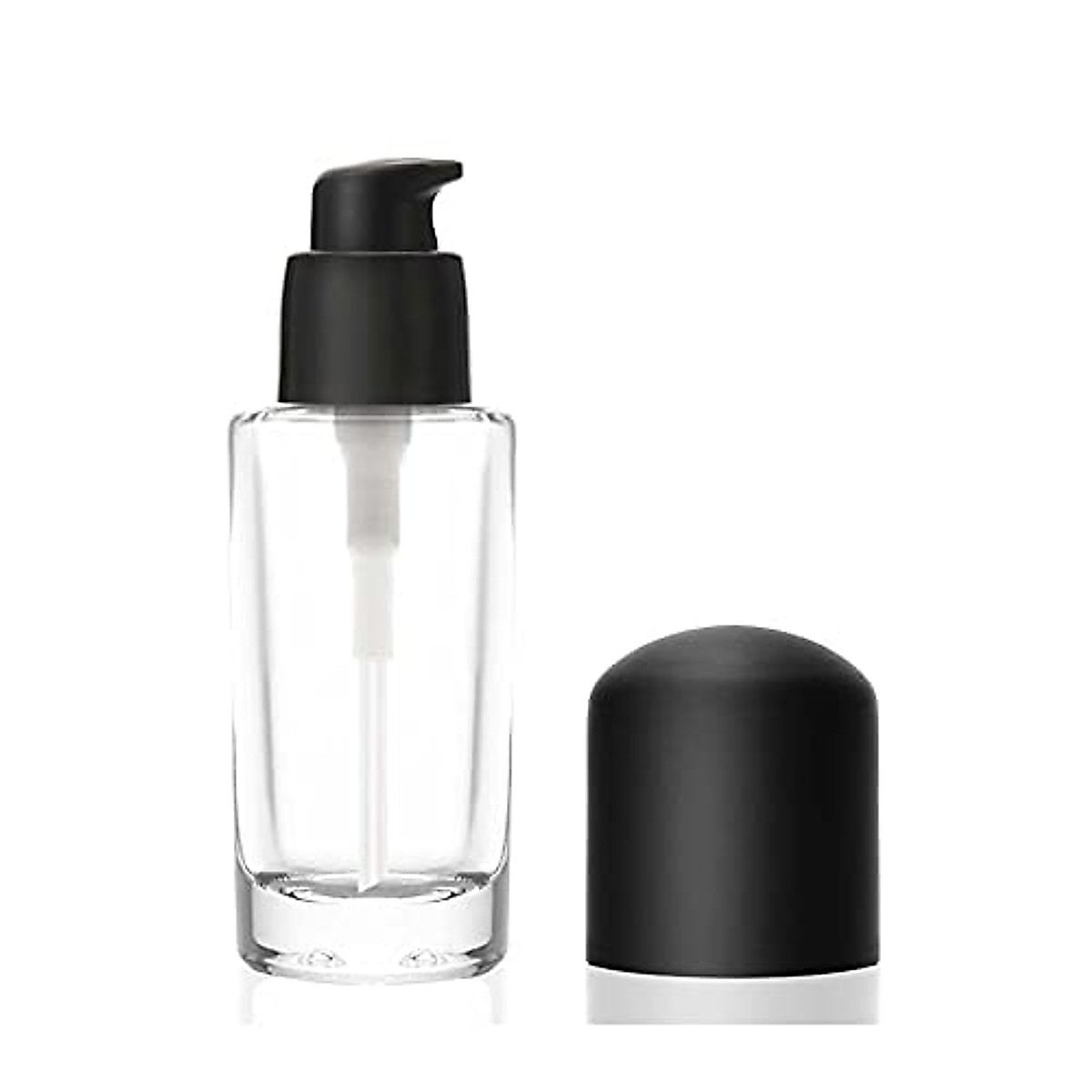 Furnido 4 Pack 30ml/1 Oz Clear Glass Round-Shape Essence Lotion Bottle Empty Refillable Liquid Foundation Dispenser with Pressure Pump Travel Foundation Samples Vials-Pipette&Funnel Included