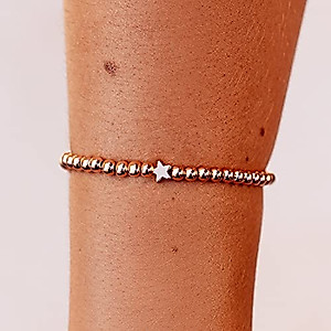 Pura Vida Bracelet Rose Gold Mini Star Charm Bracelet - Beaded Bracelet with Stretchable Cord, String Bracelet for Women - Stackable Bracelets for Teen Girls, Handmade Bracelets for Teens - One Size