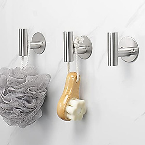 HarJue Bath Towel Hooks, 304 Stainless Steel Robe Towel Hooks Heavy-Duty Waterproof Rustproof Coat Hook for Bathroom and Kitchen- Wall Mounted and Self-Adhesive Installation, 5 Pack (Brushed Nickel)