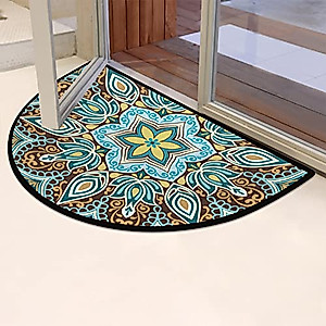 Door Mat Bohemia Entryway Rug Half Round Kitchen mat Non-Slip Entrance Way Rug Front Half Circle Rugs for Kitchen, Shower Room, Bedroom,Living Room 36 * 24in