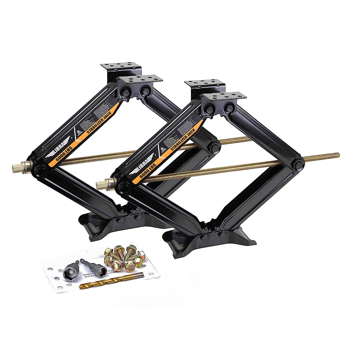 LIBRA 24" 6K lbs RV Trailer Camper Stabilizer Leveling Scissor Jacks w/Dual Power Drill sockets & mounting Hardware Set-Set 2