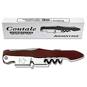 Coutale Sommelier Advantage Waiters Corkscrew - Burgundy - Spring-Loaded Single-Lever Wine Bottle Opener with Sharp Micro-Serrated Knife for Bartenders & Chefs - Kitchen Accessories and Gifts