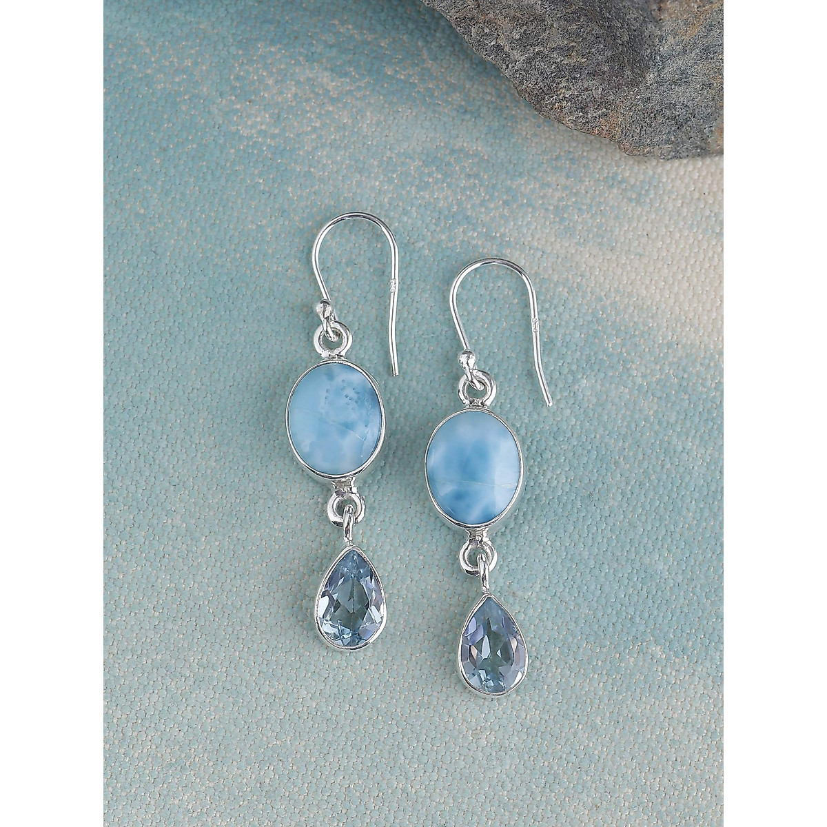 YoTreasure Larimar Blue Topaz Solid 925 Sterling Silver Teardrop Dangle Earrings Jewelry