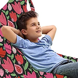 Ambesonne Floral Lounger Chair Bag, Painted Illustration of Tulips Spring Blooming in Pinkish Warm Colors, High Capacity Storage with Handle Container, Lounger Size, Charcoal Grey Multicolor