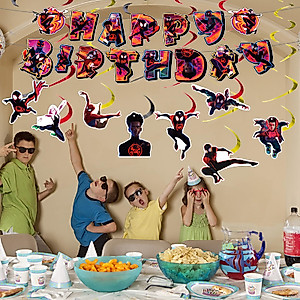 Spider Miles Birthday Decorations Spider Miles Party Swirl Hanging Swirls Whirl Streamers with Banner Party Decor for Boys Kids Girls Across Spider-Verse Party Decorations