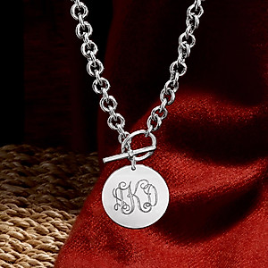 Ross-Simons Monogram - Italian Sterling Silver Personalized Disc Toggle Necklace. 20 inches