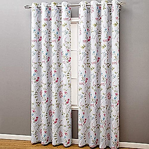 Linentalks Floral Bedroom Curtains 84 Inches Long 2 Panels Set, Farmhouse Thermal Insulated Blackout Curtains for Living Room, Grommet Room Darkening Curtains, Boho Black Out Curtains Green Red Multi