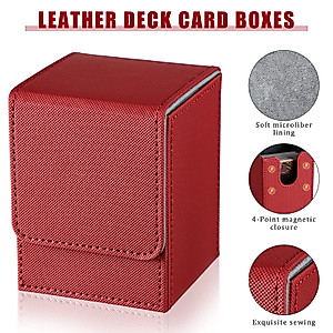 6 Pack Leather Deck Card Boxes 100+ Card Deck Game Box Magnetic Playing Card Deck Card Storage Box for 100 Plus Cards Compatible with MTG TCG (White,Black,Black Red,Red,Yellow,Purple, Vertical)