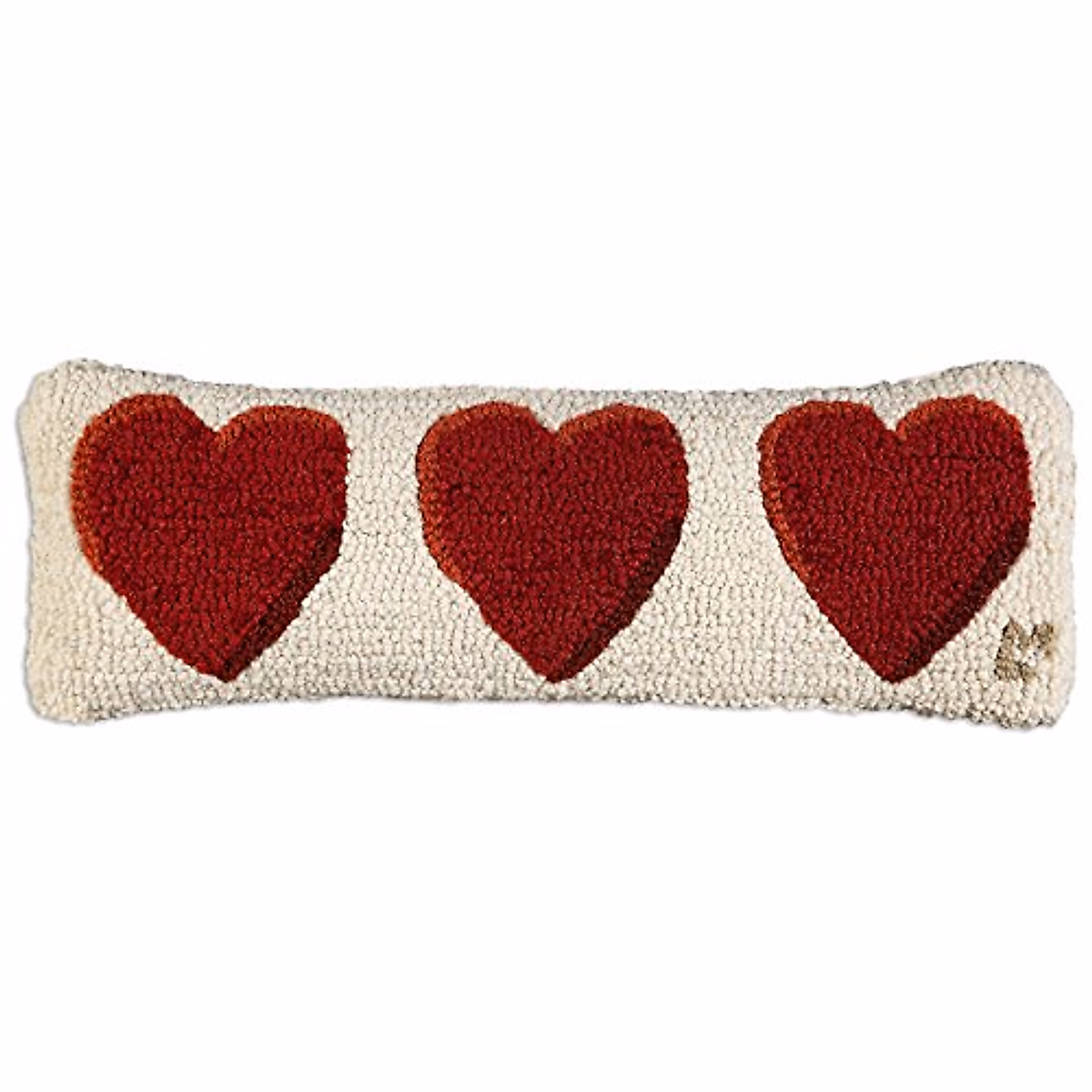 Chandler 4 Corners Artist-Designed Three Hearts Hand-Hooked Wool Decorative Throw Pillow (8” x 24”) Valentine's Day Pillow for Couches & Beds - Low Maintenance - Pillow for Anniversary & Weddings