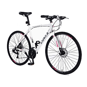 MEGHNA Road Bike 700C Wheels 3 x 8/24 Speed Dual Disc Brake Road Bike Flat Handlebar Hybrid Bike Commuter Bike for Women Men Junior Senior