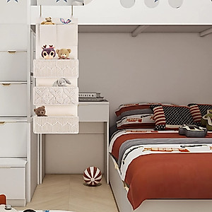 FEILANDUO Over The Door Organizer Boho Macrame Closet Organizers and Storage with 3 Large Woven Pockets Behind Door Organizer for Nursery, Pantry, Bathroom, Bedroom, Dorm (Ivory)