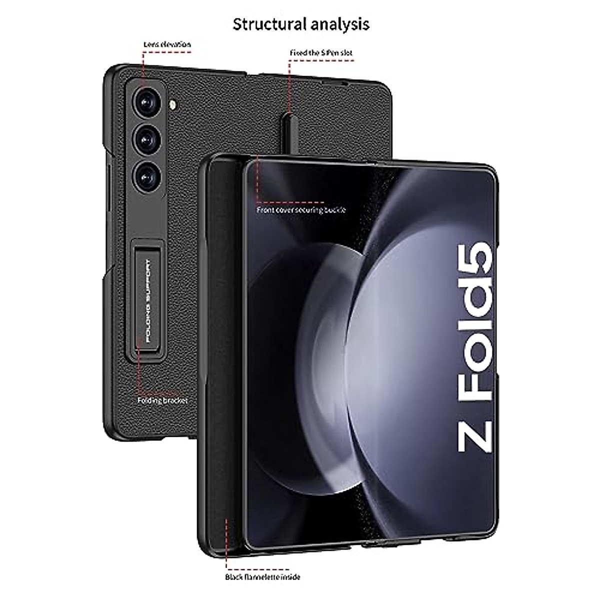 SHIEID Galaxy Z Fold 5 Case with S Pen Holder - Z Fold 5 Leather Case, Ultra -Thin Business Style Phone Case Compatible with Samsung Galaxy Z Fold 5 Case, Cloud Black