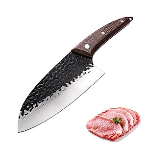 iSMLIKE 7 Inch Chef Knife Handmade Forged Retro Meat Cleaver Professional High Carbon Stainless Steel Kitchen Knives with Full Tang Wenge Wooden Handle Cooking Knife