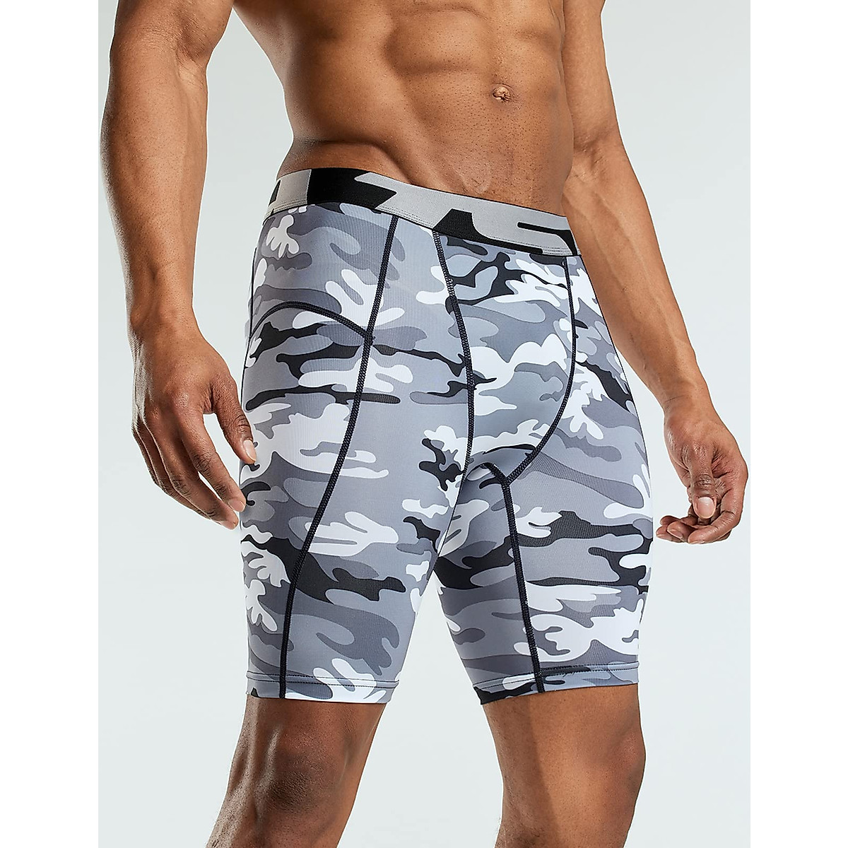 TSLA Men's Athletic Compression Shorts, Sports Performance Active Cool Dry Running Tights, Hyper Control Military Camo Grey, Small