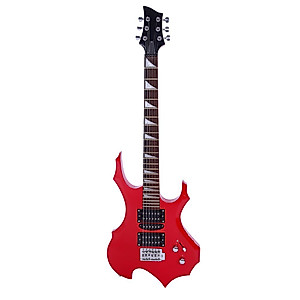 36“ Beginner Flame Shaped Electric Guitar Starter Kit, w/Guitar Bag,Shoulder Strap,Amp Wire,Tremolo Arm, Plectrum (Red)