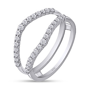 SAVEARTH DIAMONDS 2/5 ct t.w Round Cut Lab Created Moissanite Diamond Curved Ring Guard Enhancer In 14K White Gold Over Sterling Silver For Womens (D Color, VVS1 Clarity 0.40 Cttw)-6