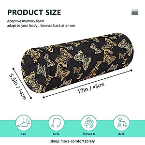 Vnurnrn Butterflies Gold Neck Support Pillow Round Neck Roll Bolster Cylinder Pillow Cervical Pillows Round Neck Pillow for Leg Knee Back Head Support for Camp Work Women Men Traveling