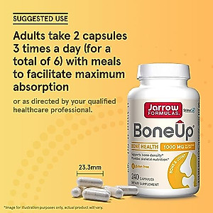 Jarrow Formulas BoneUp - 240 Capsules - 120 Servings - For Bone Support & Skeletal Nutrition - Includes Naturally Derived Vitamin D3, K2 (as MK-7) & 1000 mg Calcium - Gluten Free - Non-GMO