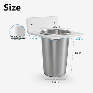 AVMDOM Wall Mount Pen Holders 3 Pcs, Acrylic Rack with Detachable Stainless Steel Cup for Desktop Wall Pencil Organizer, Wall Mount Holders for Home Office Pens Markers Makeup Dryer Storage