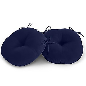 LOVTEX Bistro Chair Cushions Set of 2, Outdoor Round Chair Cushions 15 Inch, Waterproof Round Outdoor Cushions with Ties, Navy Blue Outdoor Chair Cushions for Patio Furniture