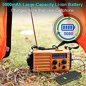 5000 Weather Radio,Solar Hand Crank 5-Way Power Emergency Radio,AM/FM/Shortwave/NOAA Alert Survival Portable Radio,Power Bank USB Charger,Camping Flashlight,Reading Lamp,Headphone Jack,SOS,Compass