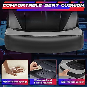 Sweetcrispy Computer Gaming Desk Chair - Ergonomic Office Executive Adjustable Swivel Task PU Leather Racing Chair with Flip-up Armrest for Adults, Kids, Men, Girls, Gamer, Black Grey
