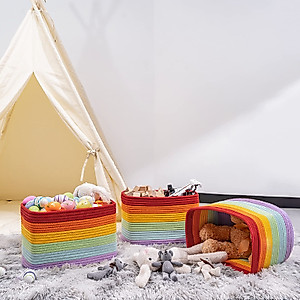 Kriitools 3-Pack Rainbow Storage Basket Bins for Shelves,Woven Storage Baskets for Towel, Durable Cube Storage Bins Skin-friendly Cotton Rope Baskets for Storage