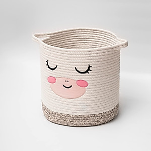 NADEnVIE Baby Girl Nursery Storage Basket Cute Unicorn Cotton Toy Storage Bin, Pig Baby Hamper For Nursery Girl, Pink Basket For Baby Woven Storage Basket
