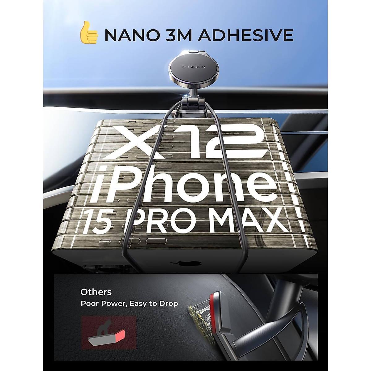 LISEN Strongest Magnetic Car Mount 360° Rotatable Dash Cell Phone Holder Car Hands Free *2