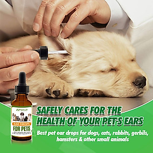 Natural Ear Cleaner for Dogs, Cats, Kitten, Puppy – Gentle Cleansing Ear Wash Solution Mite Infection & Yeast Treatment for Pets – Drying, Healing Medicinal Ear Cleaning Drops Made in USA