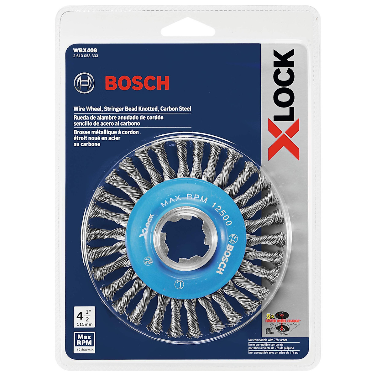 BOSCH WBX408 4-1/2 In. X-LOCK Arbor Carbon Steel Stringer Bead Knotted Wire Wheel For Applications in Difficult Brushing in Tight Places for Cleaning Welds