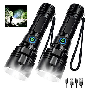 MILAOSHU Rechargeable Flashlights 900,000 High Lumens - 2 Pack, 12 Hours Powerful LED Flash Light with 3 Modes, Super Bright & IPX5 Waterproof Torch for Camping, Home, Emergencies