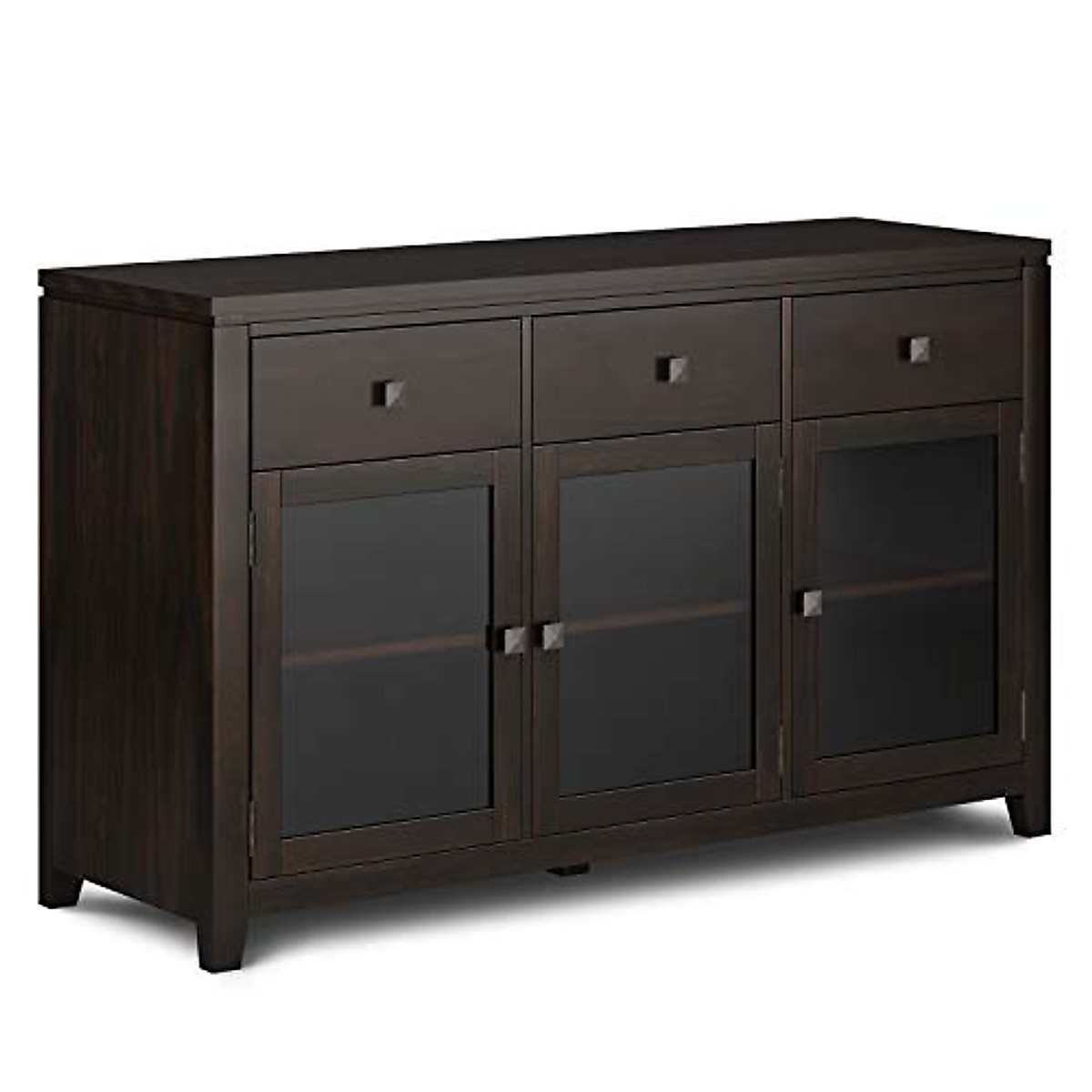 SIMPLIHOME Cosmopolitan SOLID WOOD 54 inch Wide Contemporary Sideboard Buffet in Mahogany, for the Dining Room and Kitchen