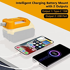 Laimiao 2Pcs for Dewalt Battery USB Charger Adapter, Battery Holder for Dewalt 20V DCB200 DCB201, with Type-C and USB Fast Charging Adapter