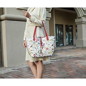 MKF Collection Tote & Pouch Bag for Women-Vegan Leather Designer Handbag -Shoulder Strap Messenger Purse 2Pcs set White red