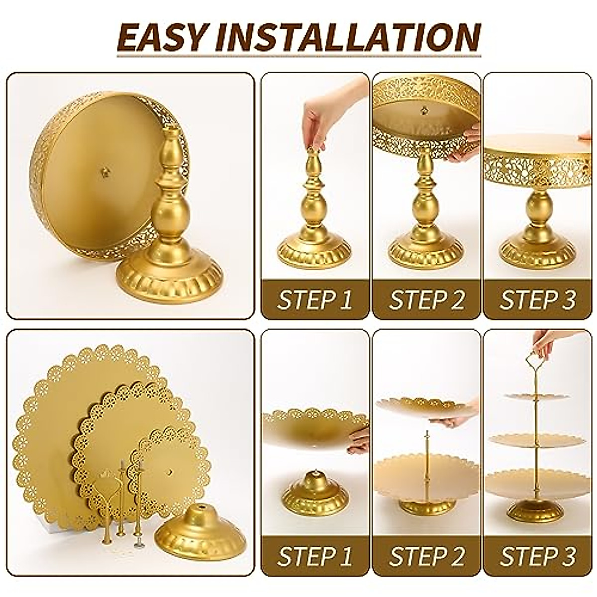 5 Pieces Gold Cake Stand Set Metal Cupcake Tray Tea Party Dessert Rack for Wedding Birthday Baby Shower Party Home Decoration Items