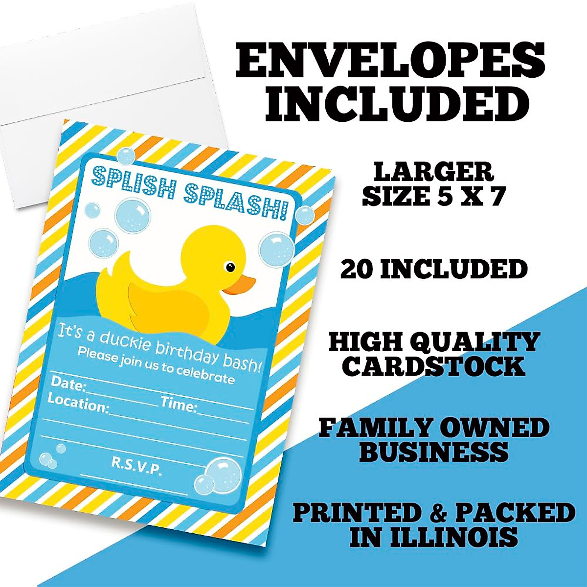 Little Rubber Duckie Birthday Party Fill In Invitations, 20 5x7 Fill In Cards with Twenty White Envelopes by AmandaCreation