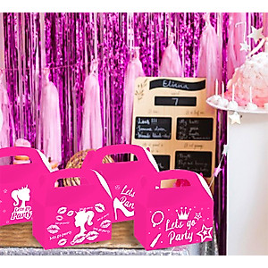 JeVenis 12 PCS Let's Go Party Supplies Pink Candy Boxes Let's Go Party Gift Box Treat Bags Goodie Bags for Girl Birthday Party Bridal Shower