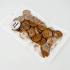 50 Pcs 1 inch Wooden Buttons, 25mm Premium Buttons for Sewing Craft Clothing, Brown Color, Natural Chestnut Made, 4 Hole
