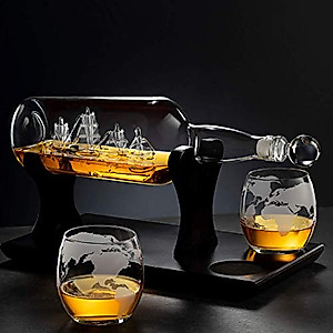 Godinger Ship In A Bottle Whiskey Decanter and Whiskey Glasses Bar Set, for Liquor Scotch Bourbon, Gifts for Men