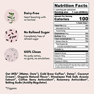 Pop & Bottle, Oat Milk Classic Lattes - Cold Brew, Coffee Berry, MCT Oil, Organic, Dairy Free, Gluten Free, Vegan, Great as Iced Coffee, Lightly Sweetened with Dates - 8 Fl Oz (12 Pack)