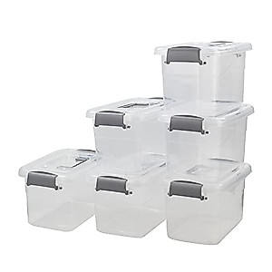 AnnkkyUS 6-pack Small Storage Bins with Lids, Clear Plastic Storage Boxes