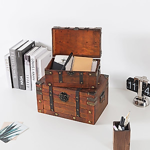 Soul & Lane Marquise Wooden Chest Duo - Elegant Wood Storage Trunks with Lids & Vintage Charm (Set of 2), Antique Versatile Organizational Decor for Home & Office