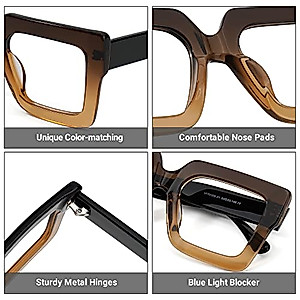 Zeelool Stylish Acetate Thick Oversized Square Eyeglasses Frame for Women with Non-prescription Clear Lens Brandon VFP0306-01 Tawny