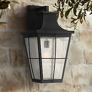 Phia Modern Industrial Outdoor Wall Light Fixture Rich Black Metal 23 1/4" Clear Seeded Glass for Exterior House Porch Patio Outside Deck Garage Yard Front Door Garden Home - John Timberland